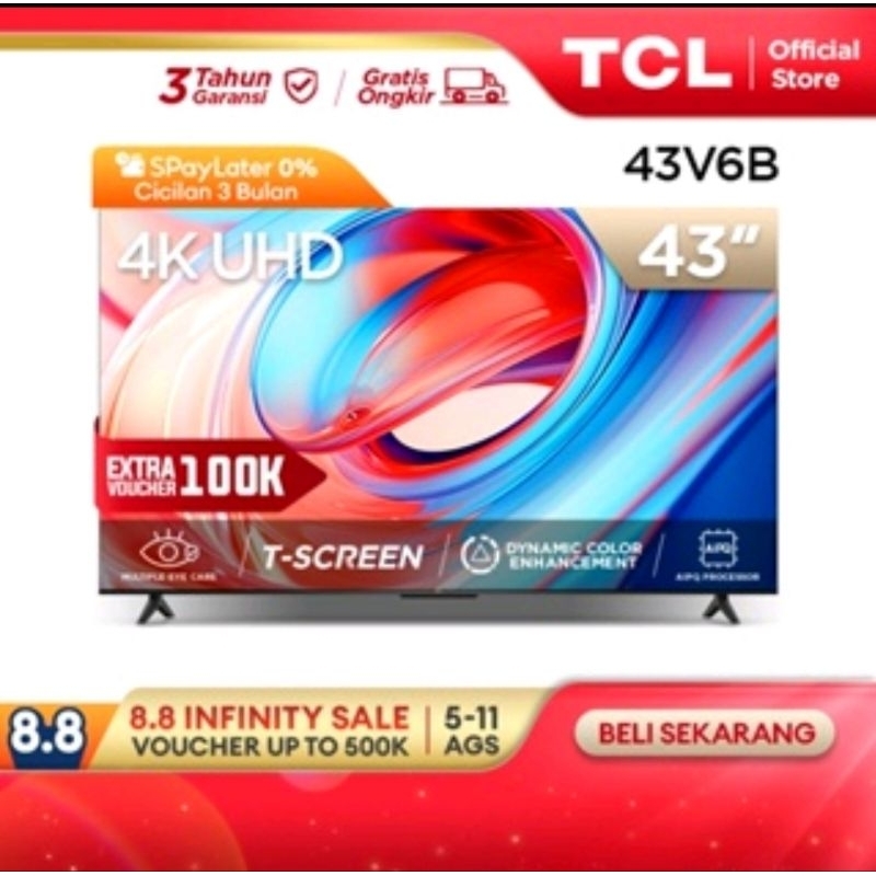 Jual TCL 43V6B Smart LED Google TV 4K Ultra HD Wifi HDMI Garansi Resmi ...