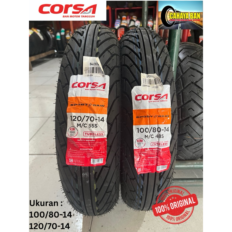 Jual BAN LUAR TUBELESS CORSA SPORT RAIN 100/80-14 120/70-14 RING 14 PCX ...