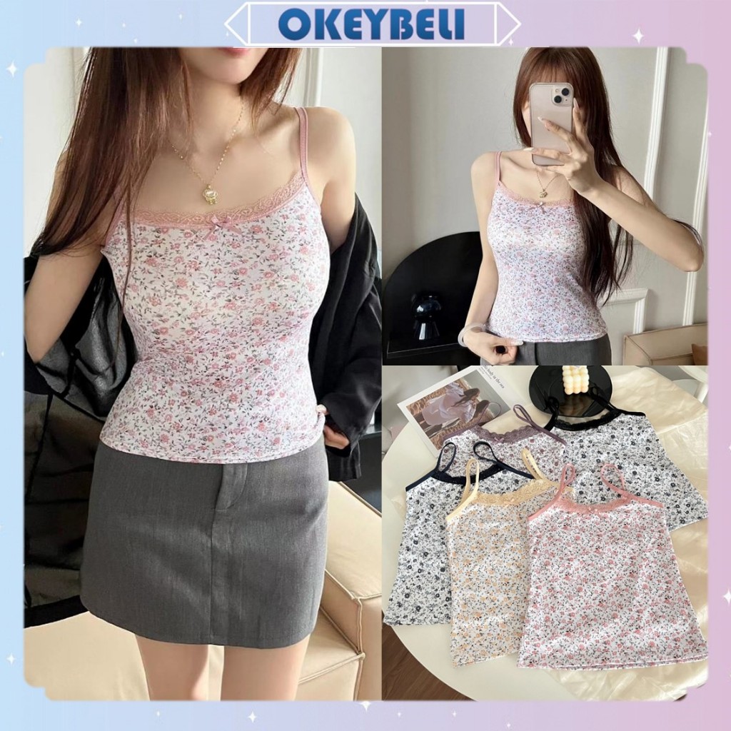 Jual •OKEY BELI•BR1734 Baju Tanktop Fashion Wanita Corak Bunga Elastis ...