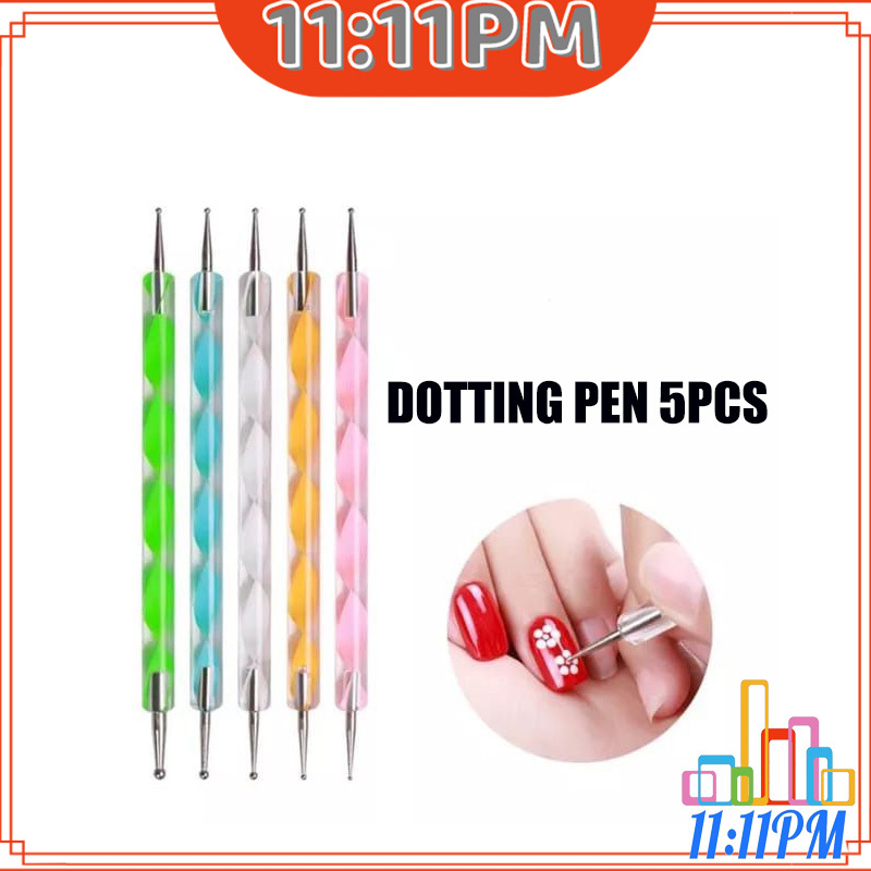 Jual [5PCS] Nail Art Pen Dotting Tool Set 5IN1 Dot Dotting and Painting Kutek Gel Nail Art Tools ...