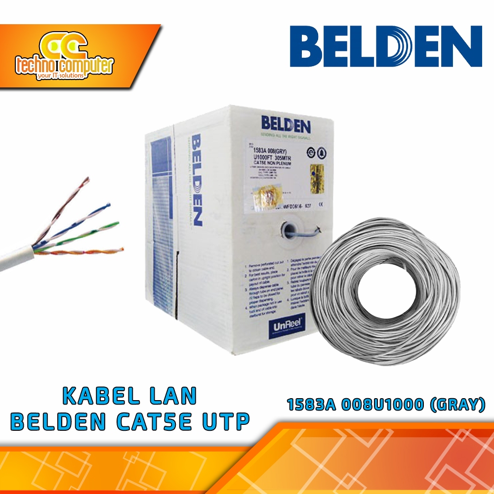 Jual Kabel UTP BELDEN CAT5E Non Plenum 1583A 008 (GRY) - 1 ROLL | Shopee Indonesia