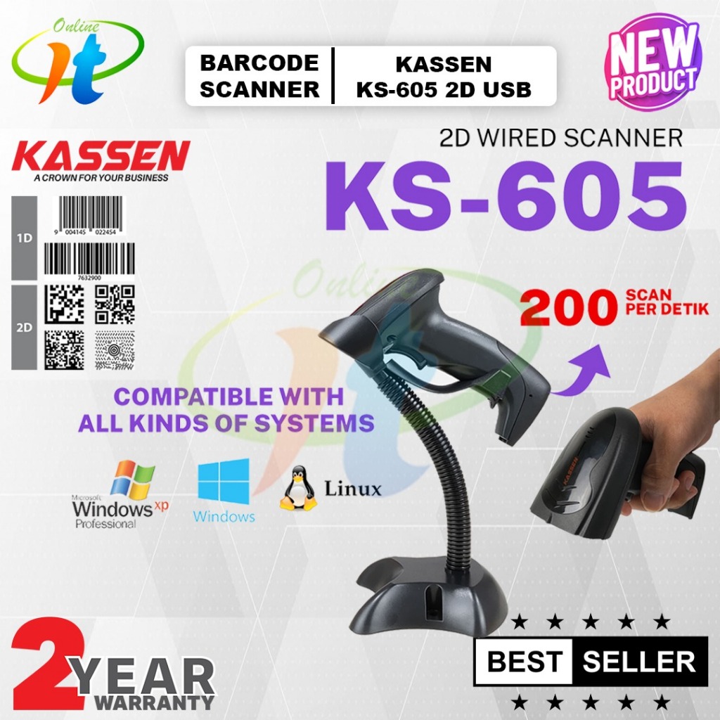 Jual Kassen KS605 Barcode Scanner E-Faktur KS-605 QR Code USB 1D 2D ...