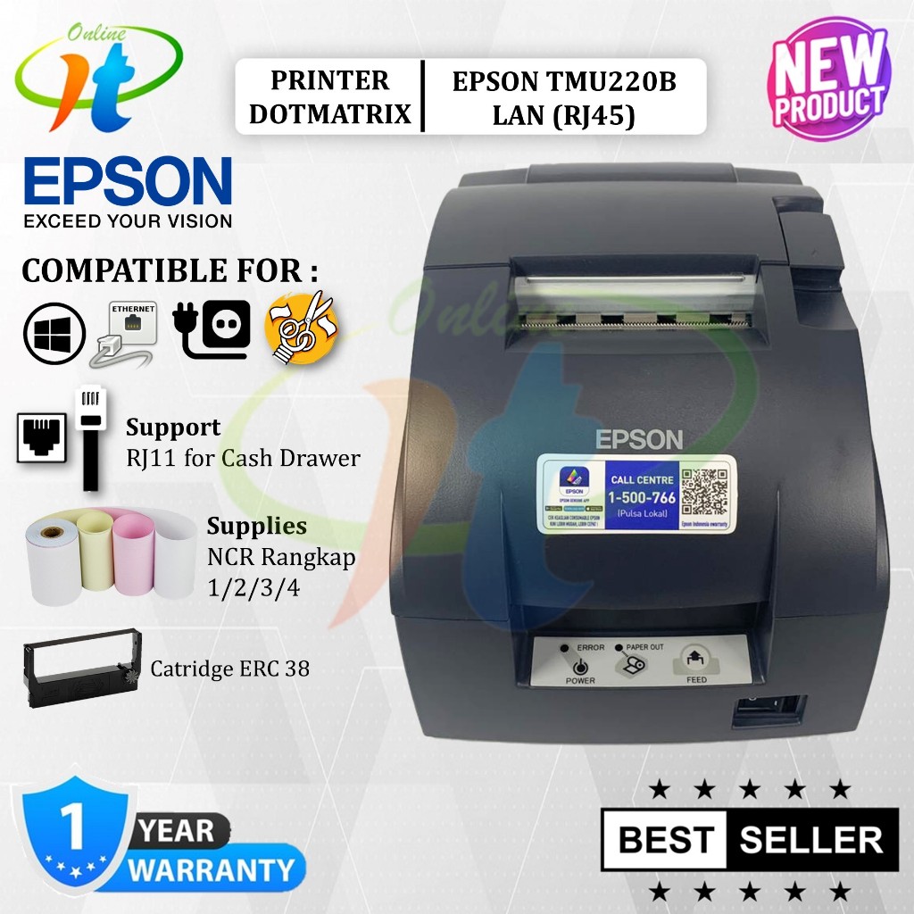 Jual Epson TMU220B Printer Dotmatrix 76mm Auto Cutter TM-U220B TMU 220B ...