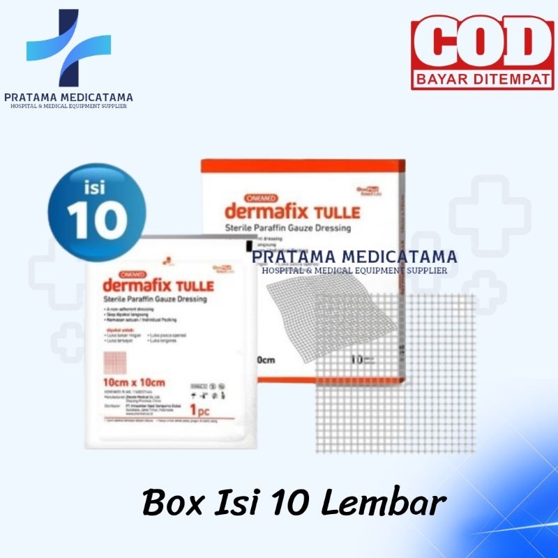 Jual Dermafix Tulle 10x10cm Paraffin Gauze Onemed isi 10s Kasa Steril ...