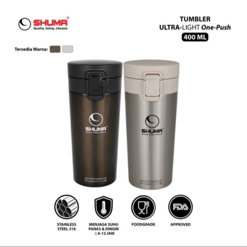 Jual Shuma Vacuum Tumbler Ultra Light One Push 400 ml /Termos Botol ...