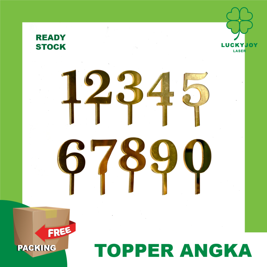 Jual TOPPER ANGKA ACRYLIC GOLD 1 2 3 4 5 6 7 8 9 0 1/2 TOPER AKRILIK ...