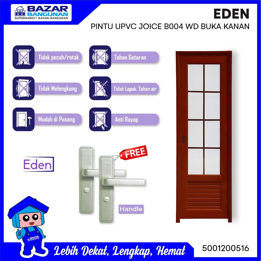 Jual Eden - Pintu Kamar Mandi Wc Upvc Joice B004 B 004 WD Wood Buka Kanan Coklat Muda | Shopee ...