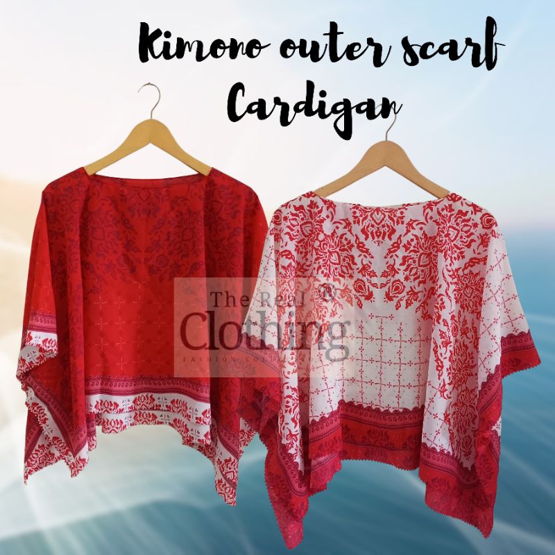 Jual | COD | Kimono Outer Scarft Cardigan Motif Merah Putih/ Batwing ...