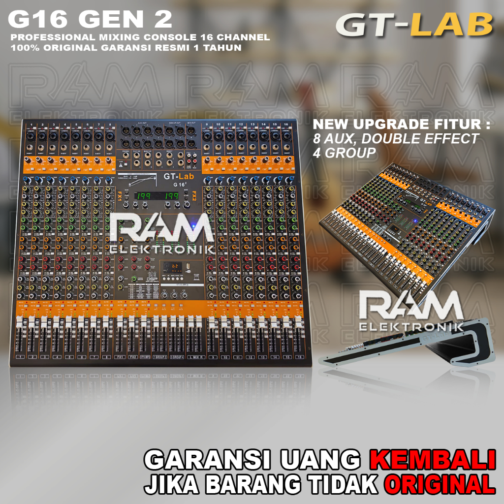 Jual Mixer Audio 16 Channel GT LAB G16 GEN 2 | G16 GEN2 Terbaru 8 AUX DOUBLE EFFECT Original ...