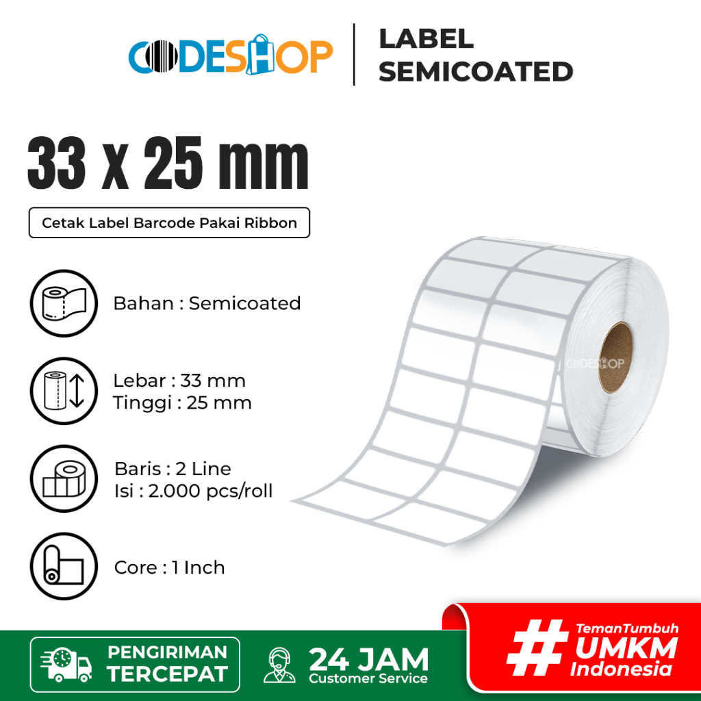 Jual Label Barcode 33 x 25 mm 2 LINE Sticker Semicoated Core 1 Inch ...