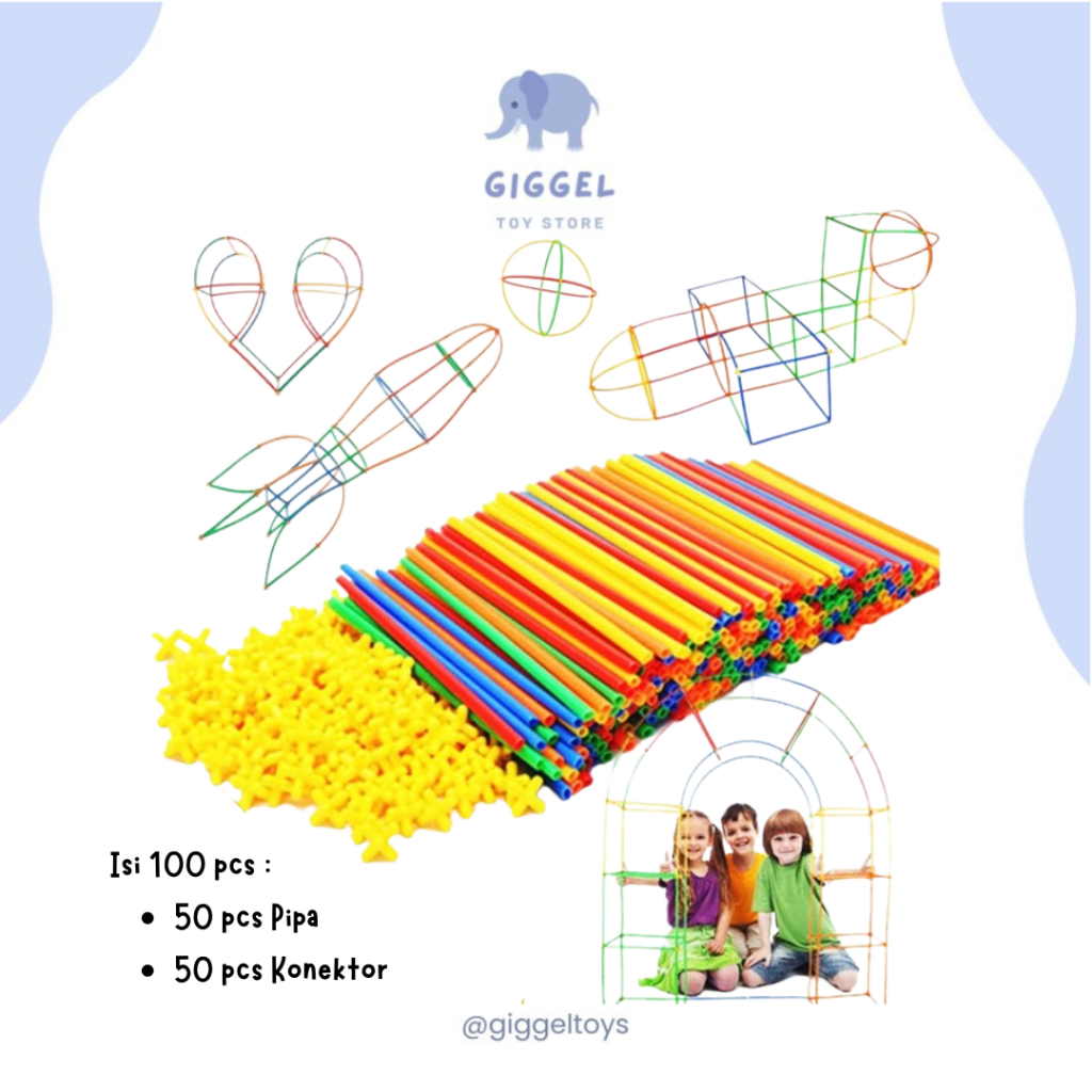Jual [ Giggel ] MAGIC STRAW 4D Mainan Anak Pipa Puzzle / Magic Straw ...