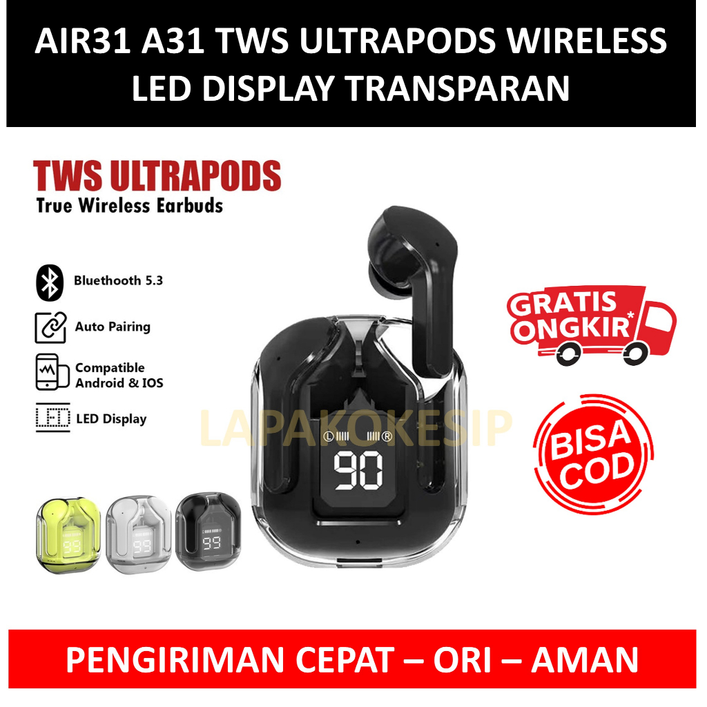 Jual Air31 TWS Headset Bluetooth TWS Air31 Ultrapods A31 Wireless LED ...