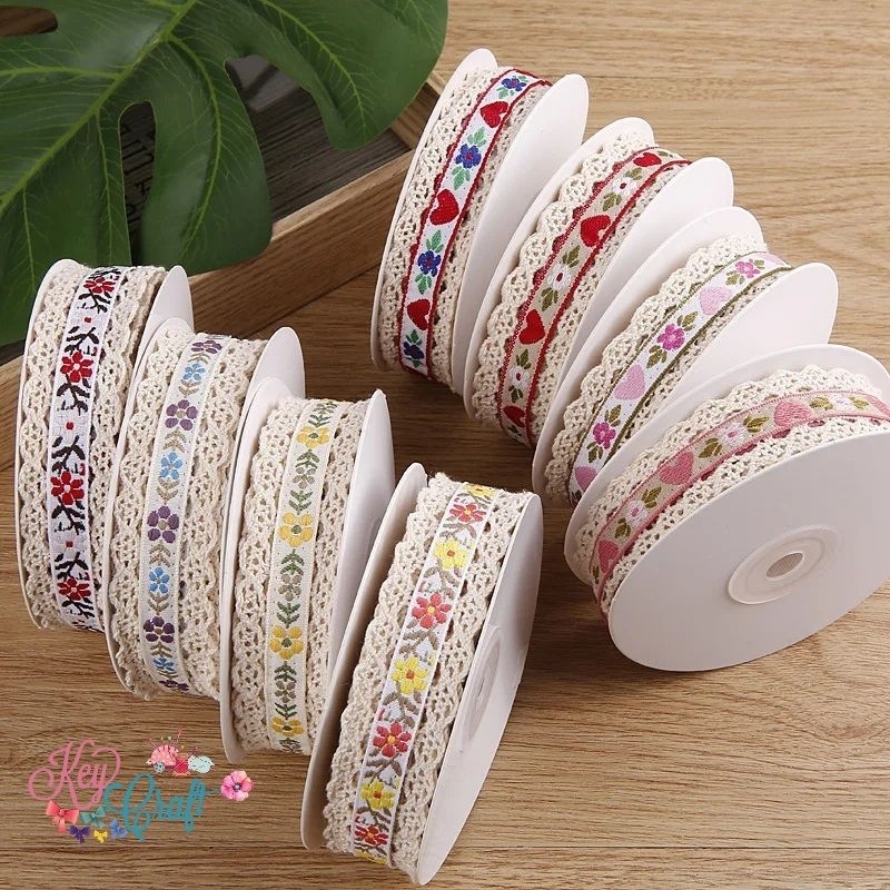 Jual Pita Lace Embroidered motif Floral Heart size 2,5cm (1yard ...