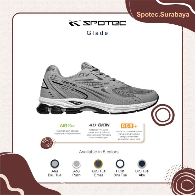 Jual Sepatu Running SPOTEC GLADE Abu-Putih | Shopee Indonesia