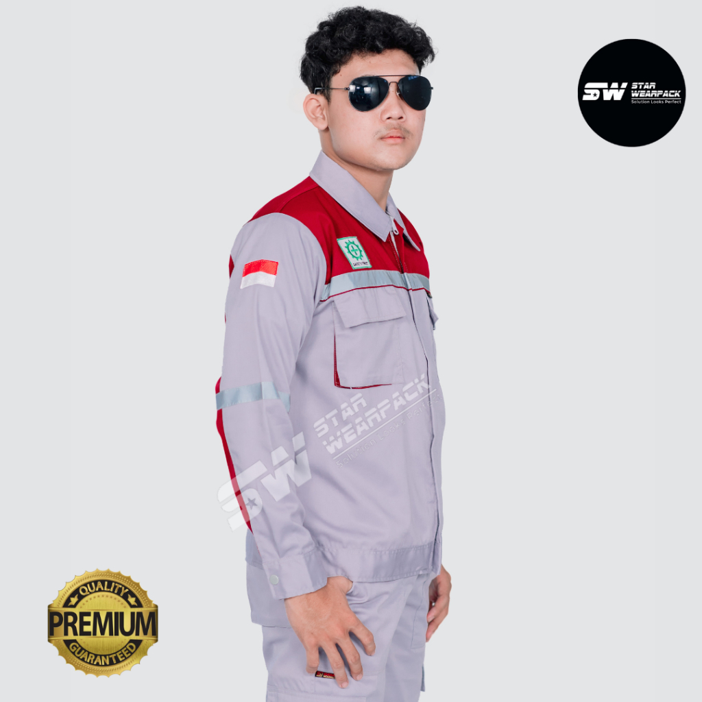 Jual Wearpack Proyek Lengan Panjang Warna Abu Muda Kombinasi Maroon ...