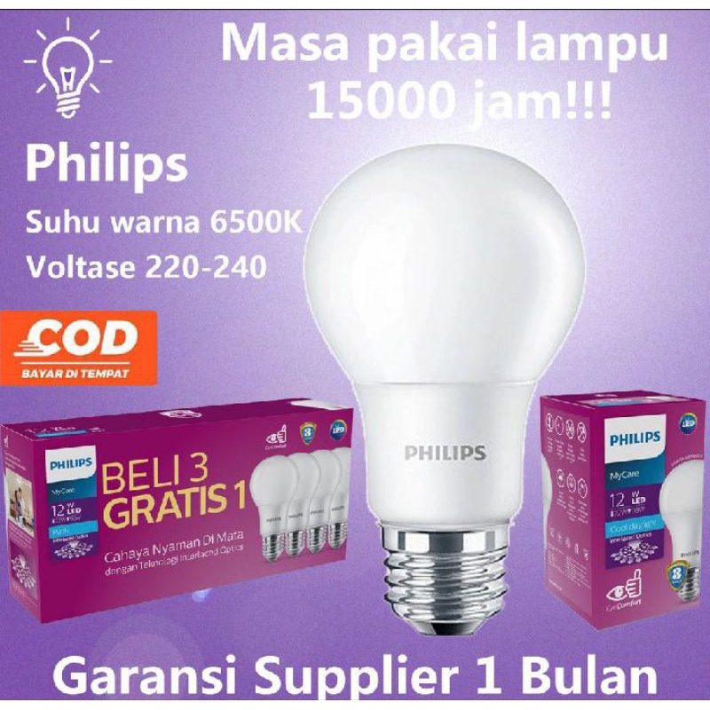 Jual Philips LED Bulb 12W 220V Terang Hemat Energy Clasic Putih/White ...