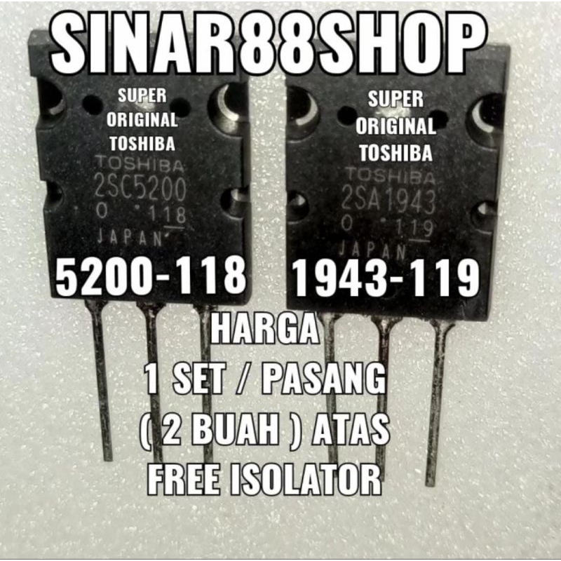 Jual PLUS MIKA 2SA1943 2SC5200 SUPER ORIGINAL TR FINAL TRANSISTOR TOSHIBA 2SC5200 2SA1943 ...