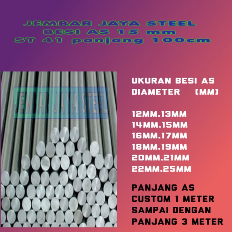 Jual Besi As ST 41 Diameter 15mm x 100 cm, Besi As, As besi, Besi As ...