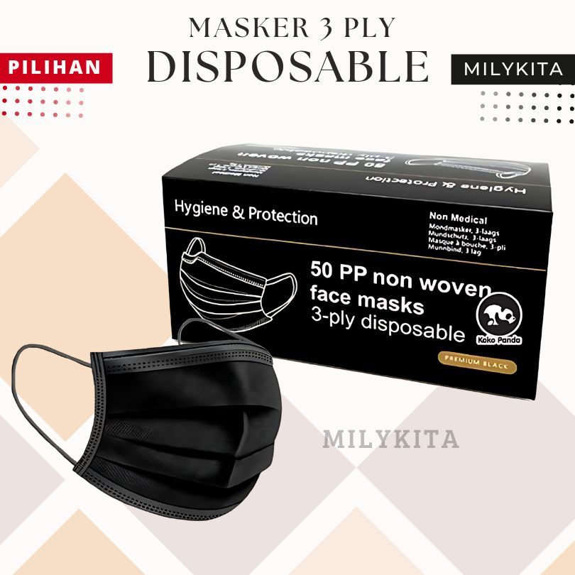 Jual Masker Hitam 3 Ply Earloop Disposable Facemask Murah, 50 pcs ...