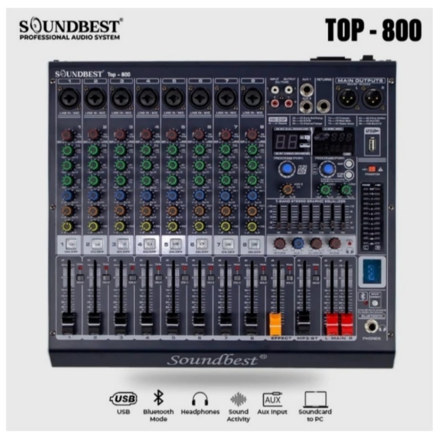 Jual Mixer SoundBest Top 800 Original 8 Channel Bluetooth - USB ...