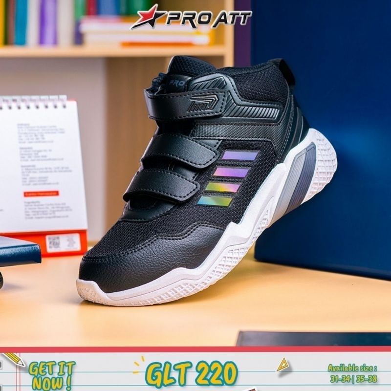 Jual PRO ATT Sepatu Sekolah Anak Cowok Cewek Hitam Putih Boots Perekat Tali Karet Anti Slip ...