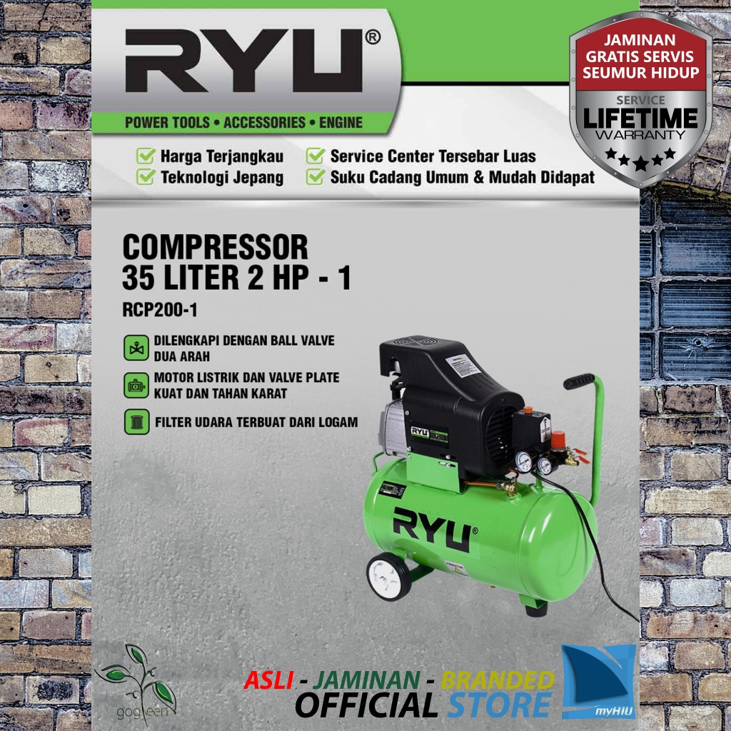 Jual Kompresor Listrik 35 Liter 2 HP - Air Compressor RCP200-1 RYU | Shopee Indonesia