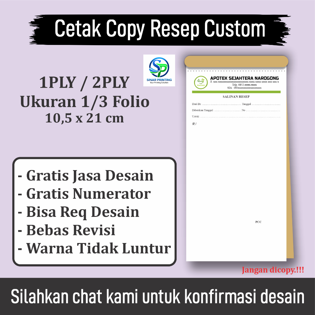 Jual Cetak Copy Resep Custom ukuran 1/3 Folio - 1PLY / 2PLY | Shopee ...