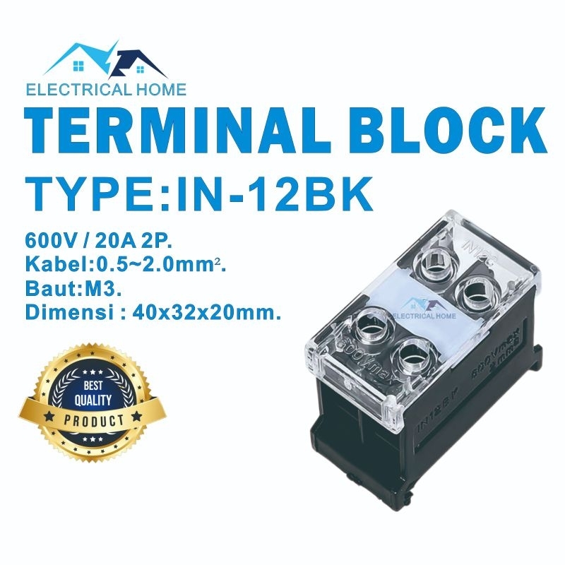 Jual Terminal Block Din Rail IN-12BK 2P 20A | Shopee Indonesia