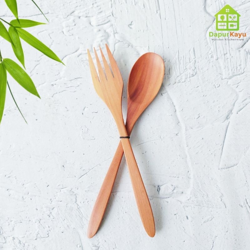 Jual Set sendok garpu makan kayu ukuran 21cm kayu sawo - set makan ...