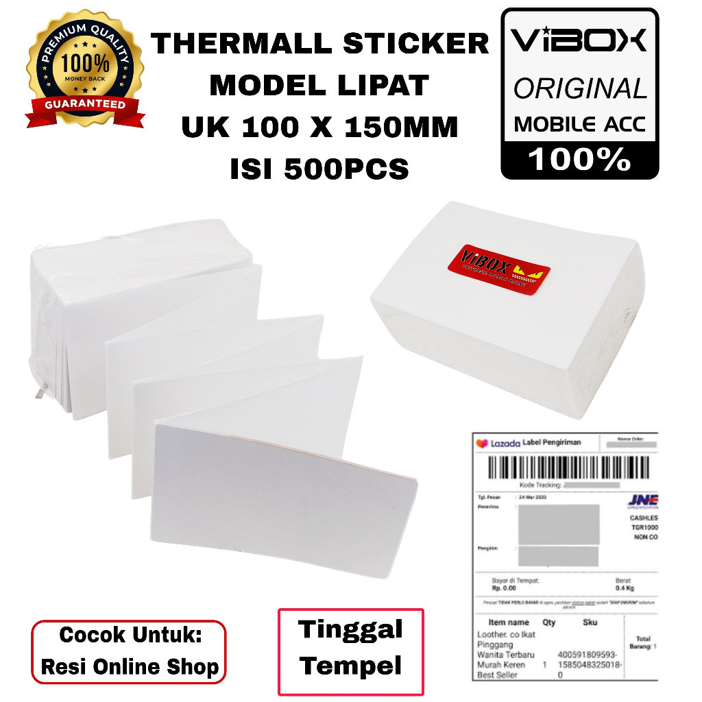 Jual ( isi 500Pc ) Vibox Kertas Thermal Lipat/Gulung Label Barcode ...
