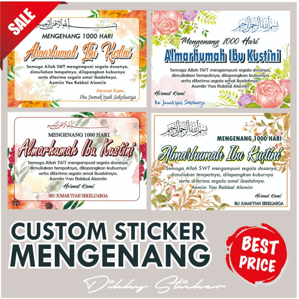 Jual Cetak Kartu/Sticker Mengenang 40/100/PILING 1/PILING 2/1000 Hari ...