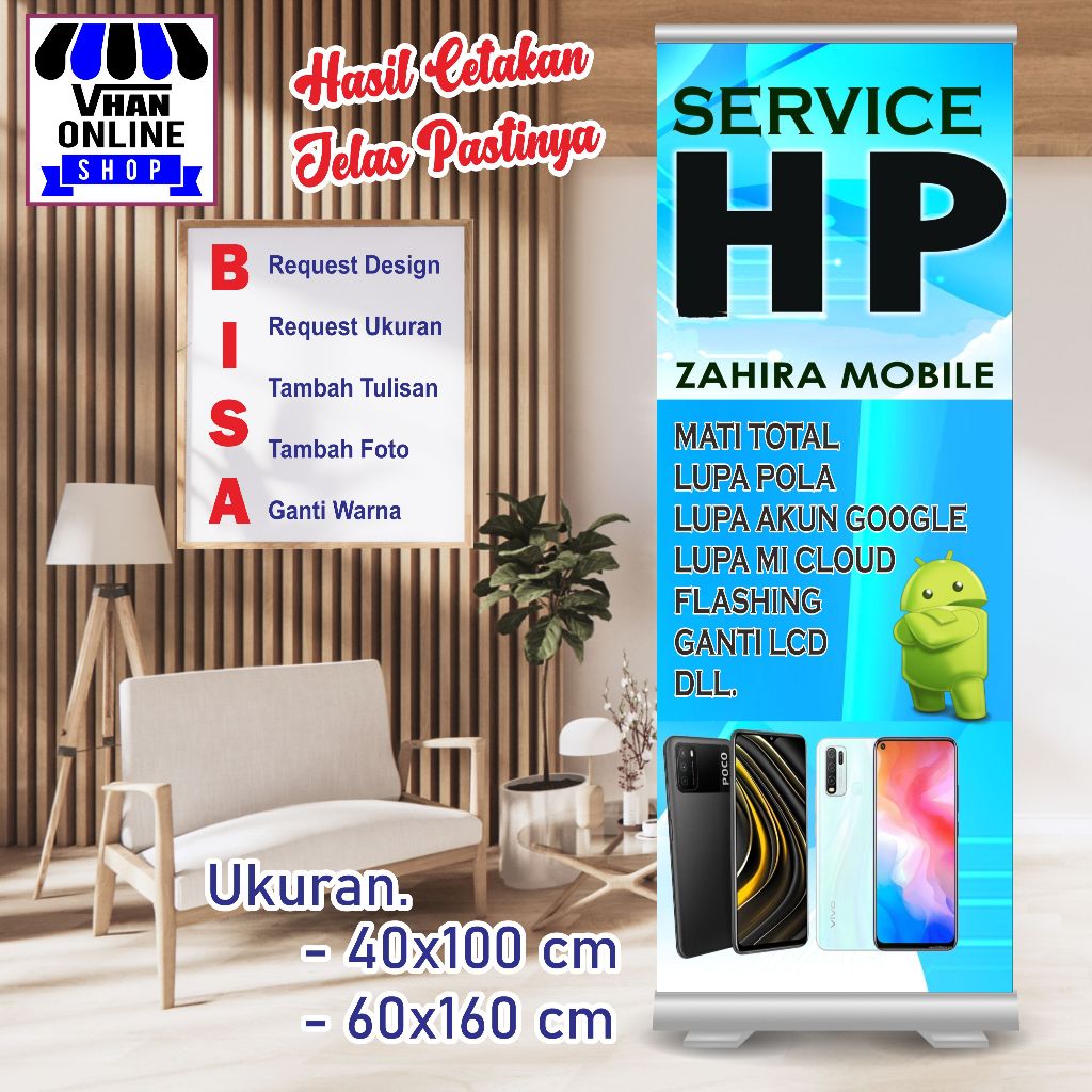 Jual Custom Banner Spanduk MMT Warna Biru untuk Konter Service HP ...
