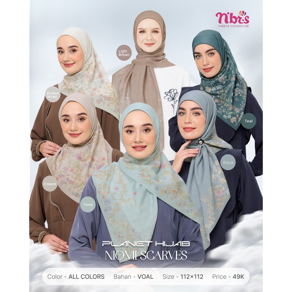 Jual NIBRAS JILBAB NIOMI SCARVES BAHAN VOAL 112X112 BY JILBAB NIBRAS ...
