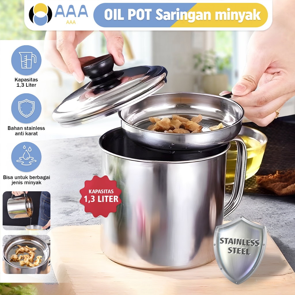 Jual (AAA) Oil Pot Wadah Saringan Minyak Food Stainless Steel 1,3Liter ...