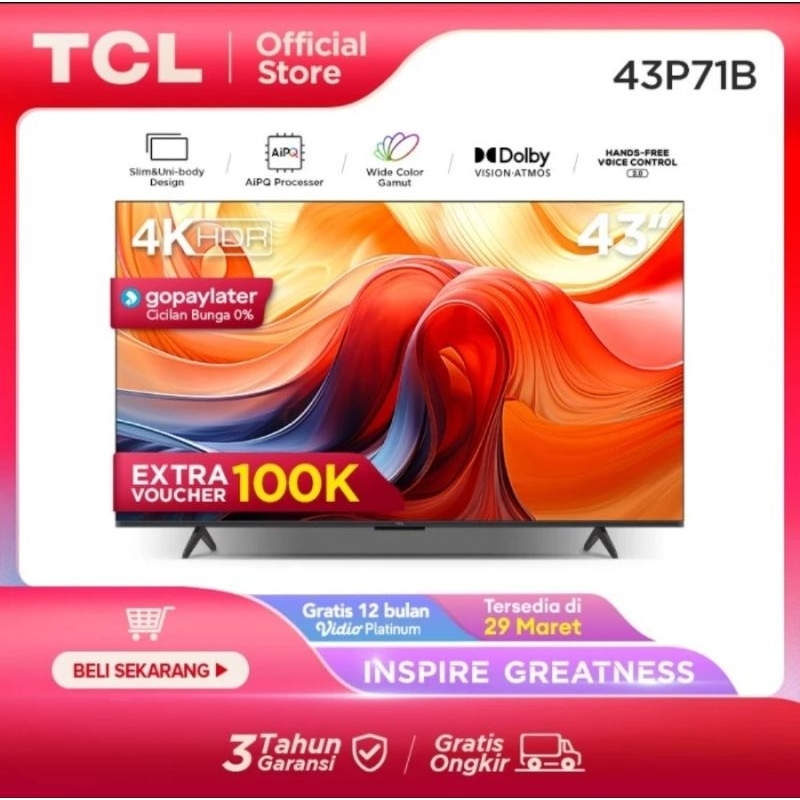 Jual TCL 43P71B 43 inch Google TV HDR 10+ Dolby Atmos Hands-Free Voice ...