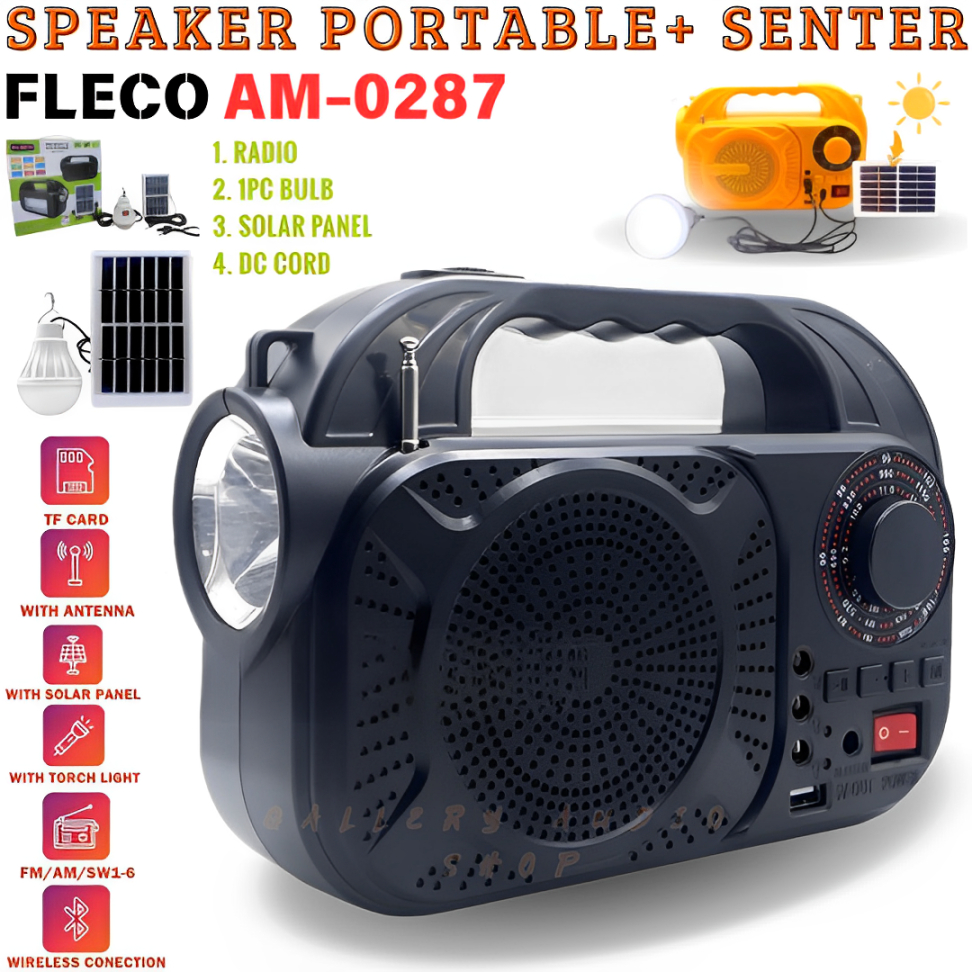Jual Speaker Portable Dan Senter Panel Surya FLECO AM-0287 [ Free ...