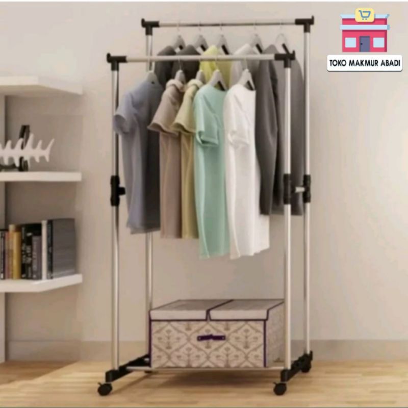 Jual Jemuran Baju Double Pool Rod Rack Rak Besi Stainless Stand Hanger ...