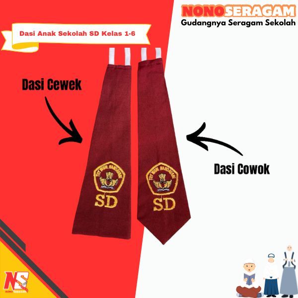 Jual Dasi Merah Bordir Seragam Sekolah SD Premium - Dasi Anak SD Laki ...