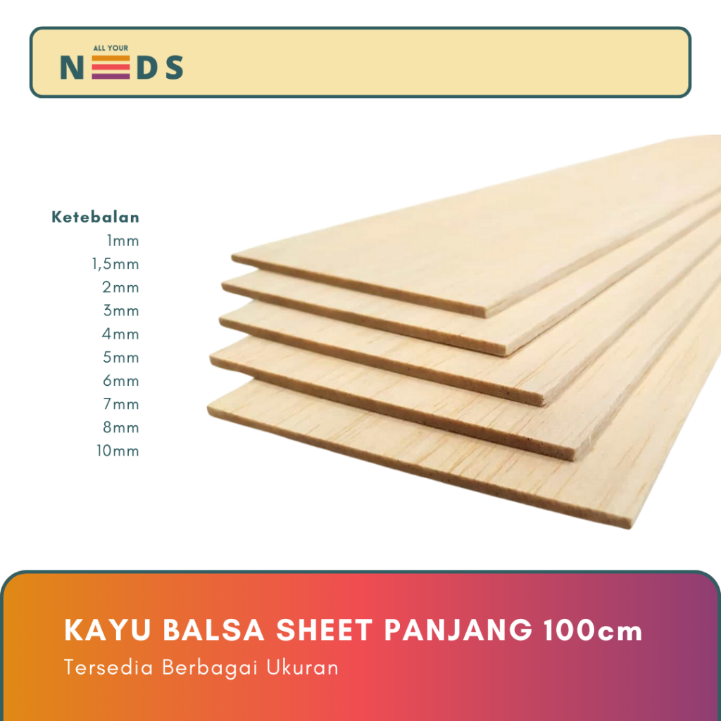 Jual Kayu Balsa Maket Diorama Sheet Lembaran Panjang 100cm (Tebal 1mm ...