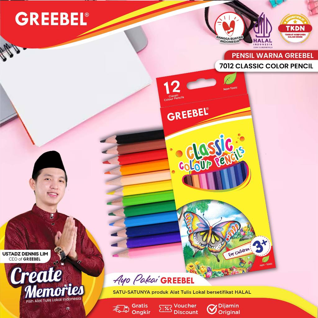 Jual GREEBEL Pensil Warna (7012) Classic Color Pencils 12 Warna ...