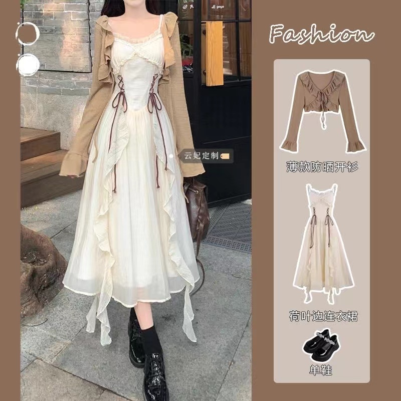 Jual Gaun Suspender Ruffle Tali Bohemian Gaya Liburan Ukuran Besar ...