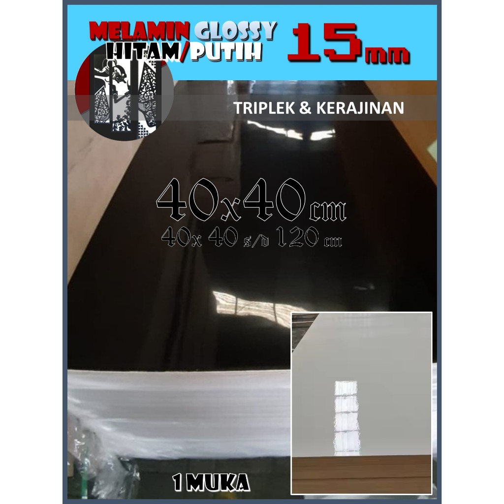 Jual Triplek Melamin Hitam/Putih Glossy 15mm 1 Muka 40 x (40 s/d 120cm ...