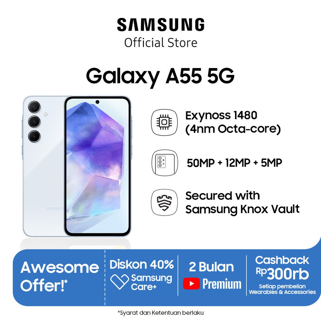 Jual Samsung Galaxy A55 5G 8/256GB - Awesome Ice Blue | Shopee Indonesia