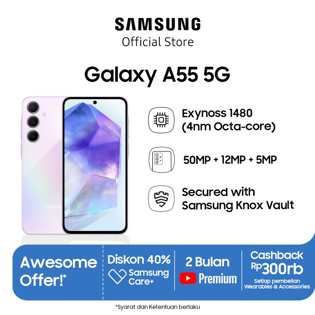 Jual Samsung Galaxy A55 5G 8/256GB - Awesome Lilac | Shopee Indonesia