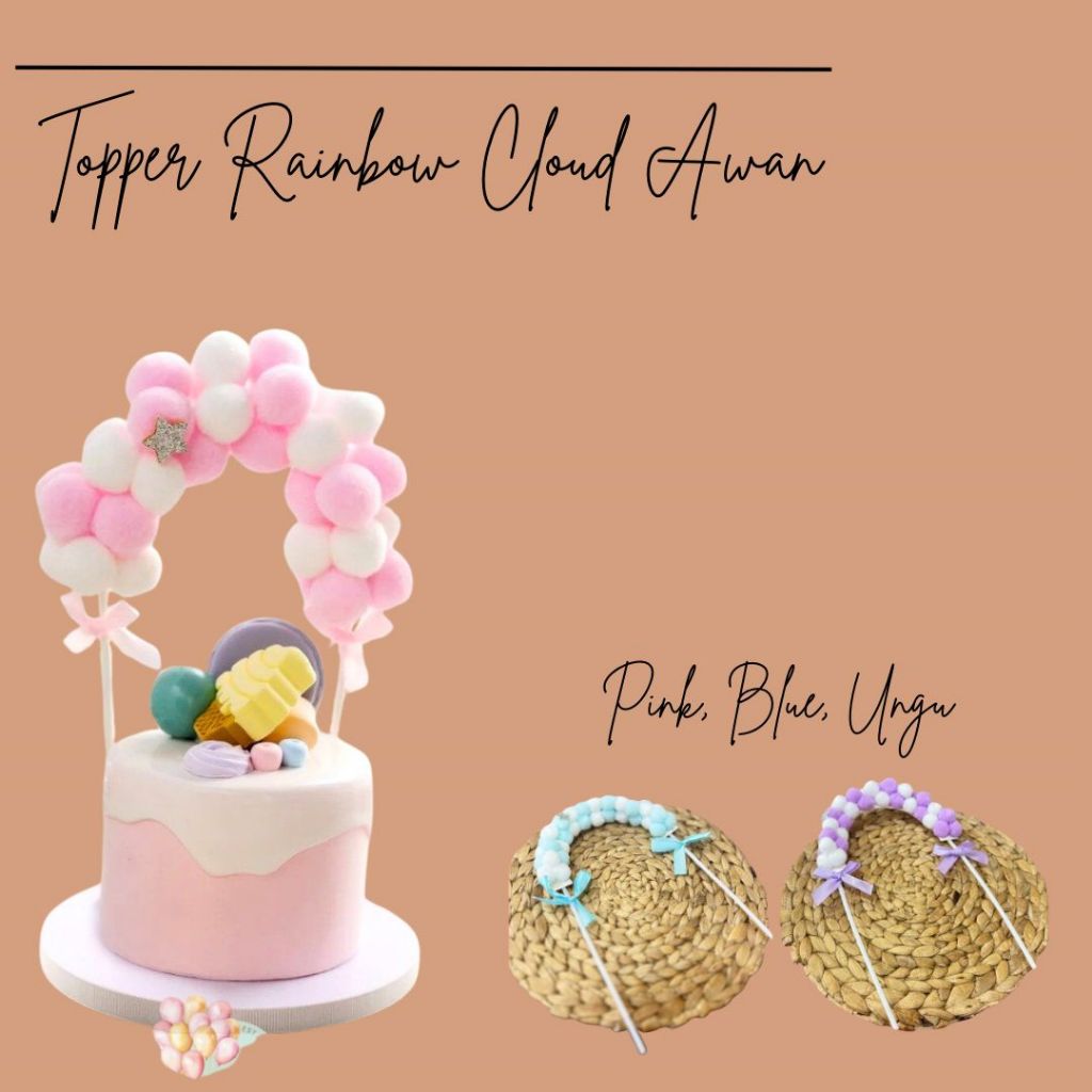 Jual TOPPER RAINBOW CLOUD AWAN BOLA POM DEKORASI ULANG TAHUN HIASAN KUE ...