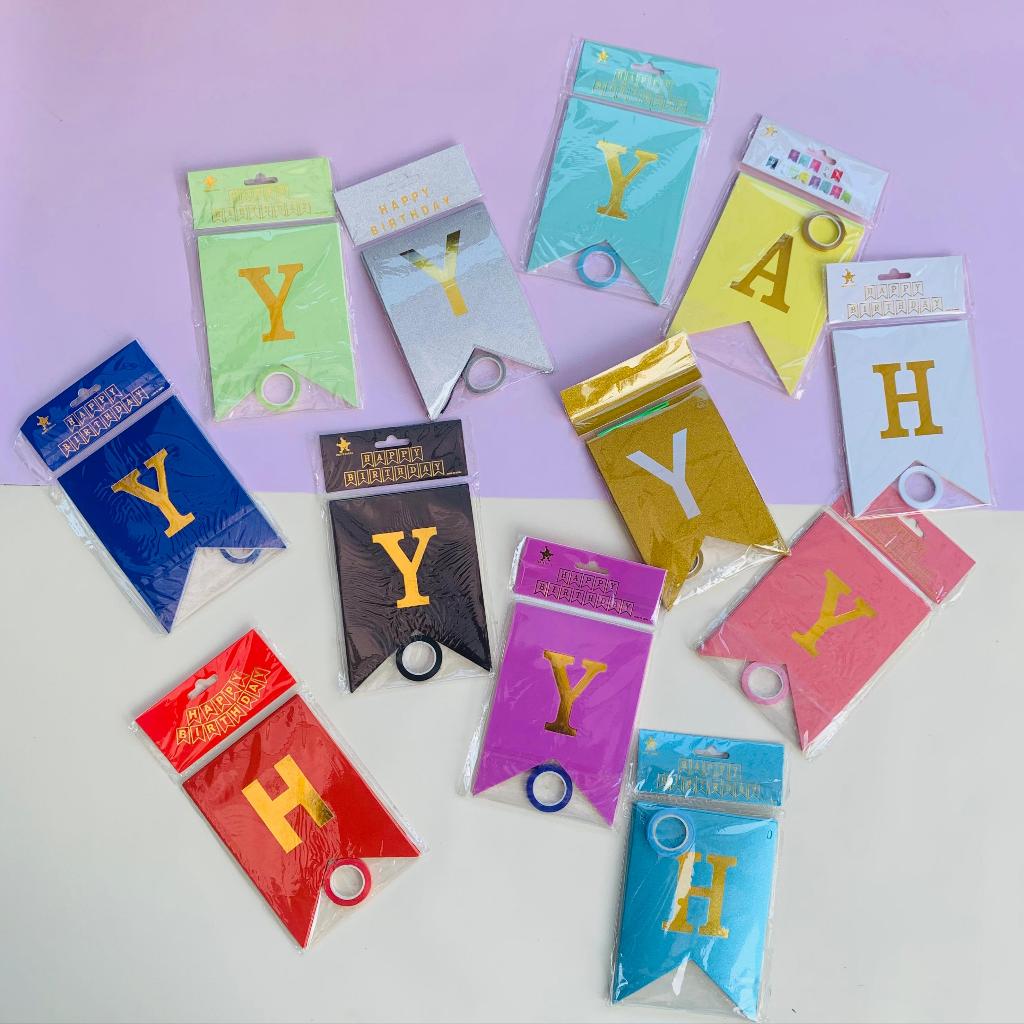 Jual Banner ulang tahun Happy Birthday Polos Warna netral warm Bunting ...