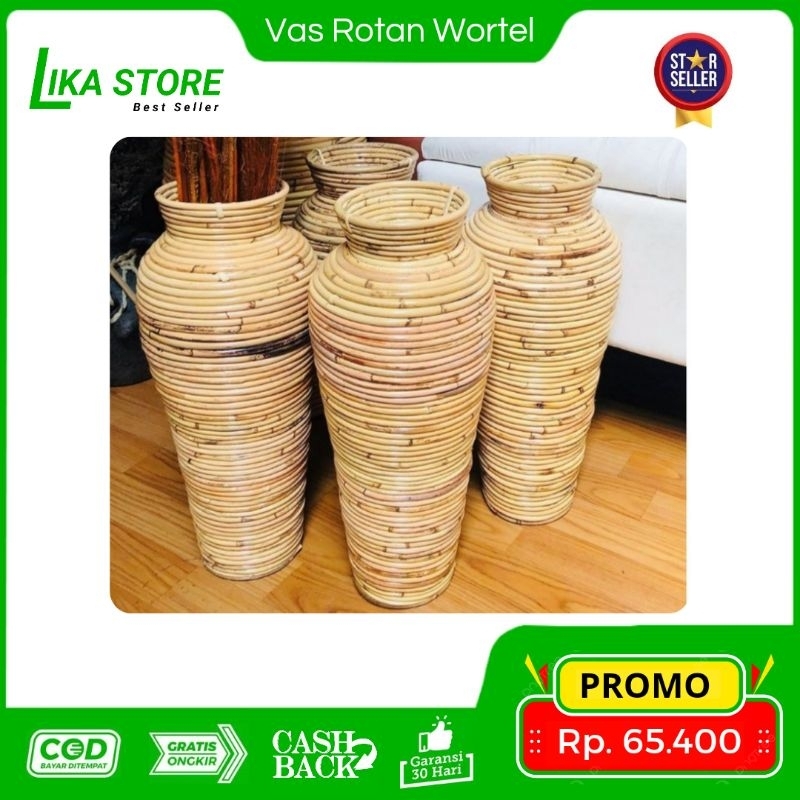 Jual Guci Rotan Model Wortel/ Vas Bunga Rotan Natural Sudah di Vernis ...