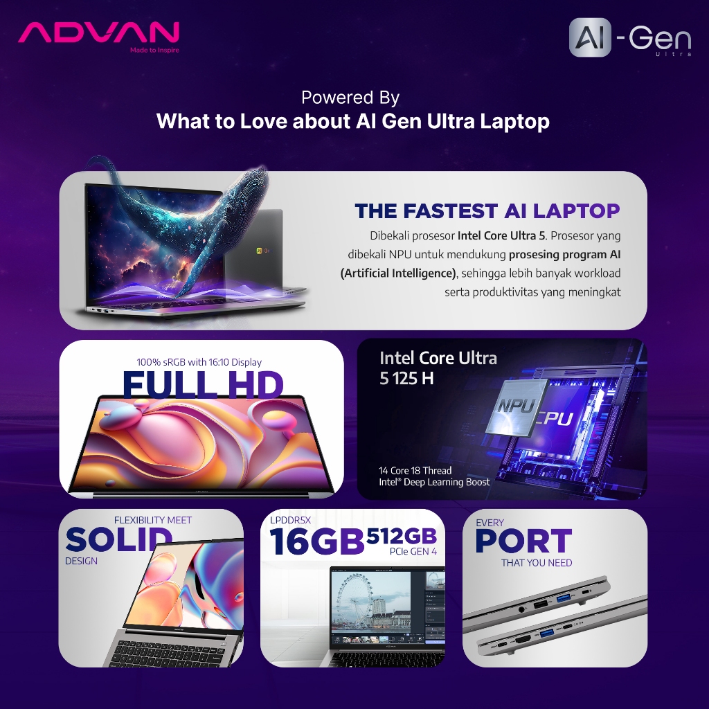 Jual ADVAN Laptop AI Gen Ultra With Ai 14'' Intel Core Ultra 5 125H ...