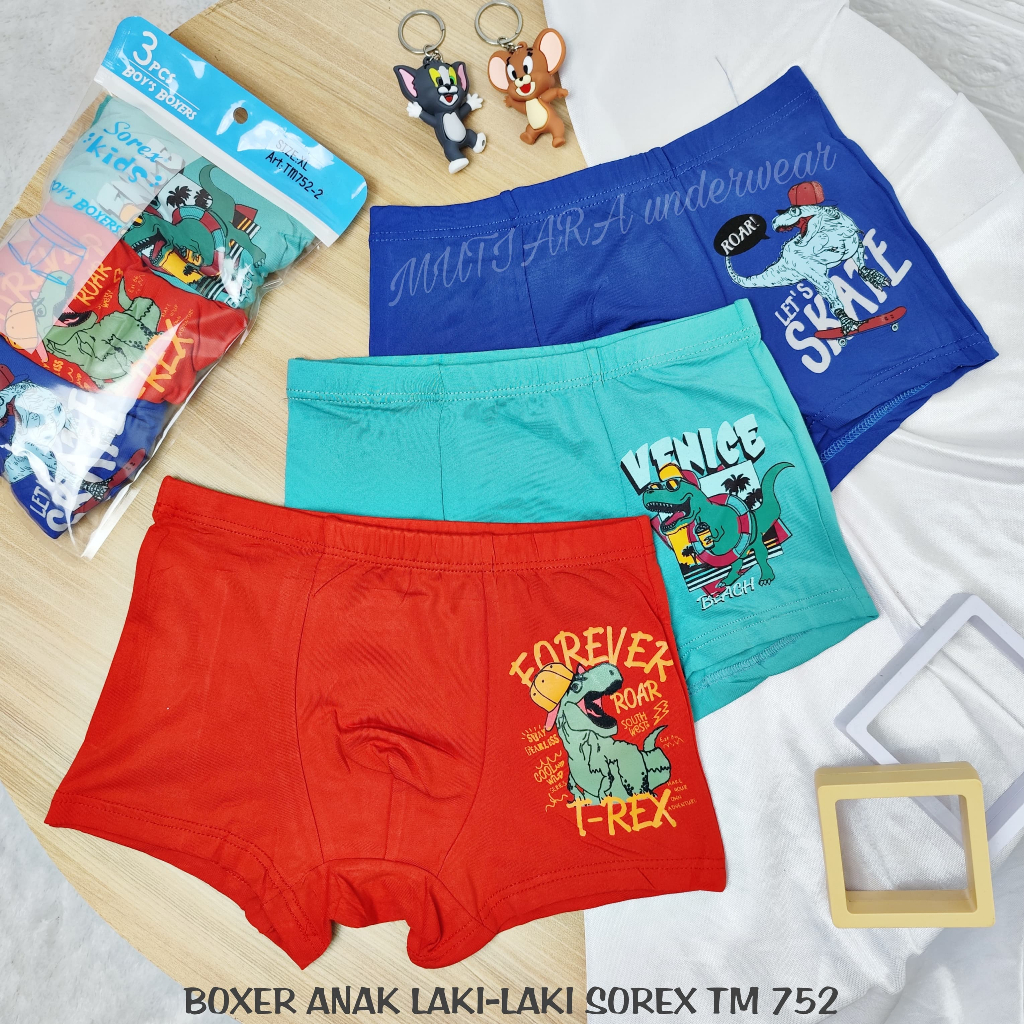 Jual Boxer Anak Laki-laki Sorex 1 Pak 3pcs Size S-XL TM 752, 703, 704 ...