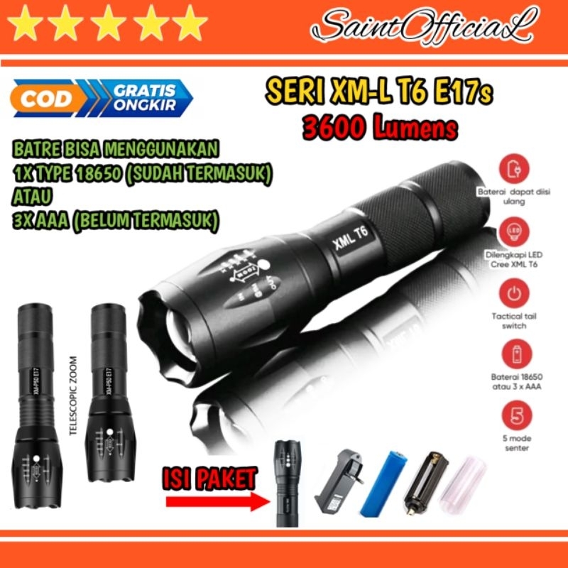 Jual Paket Senter LED CREE E17s XM-L T6 3800 Lumens Super Terang ...